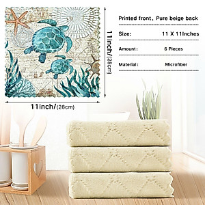 senya Vintage Ocean Sea Turtle Starfish Map Print Dish Cloths 6 Pack Dish Towels Reusable Cleaning Cloths Kitchen Hand Towels