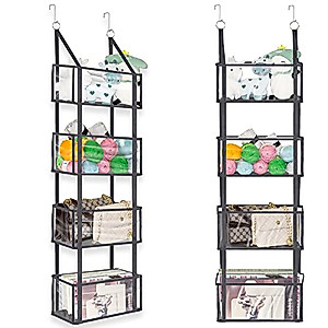 VERONLY Over The Door Hanging Pantry Organizer - Wall Mount Storage with 4 Large Clear Plastic Pockets & 2 Metal Hooks for Baby Kids Toys,Playroom,Nursery,Diapers,Bathroom,Kitchen,Dorm (Grey)