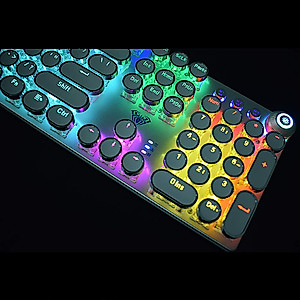 CHICHEN Mechanical Gaming Keyboard,USB Wired,Retro Steampunk Typewriter Keyboard Round Keycaps,Moveable Wrist Rest,for Laptop Desktop PC (Silver-Blue Switches)