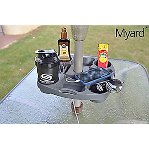 Myard Umbrella Table Tray 15 Inches for Beach, Patio, Garden, Swimming Pool with 4 Drink Holder, 4 Holes Bundle with Umbrella Cone Wedge Spacer fits Patio Table Hole Opening or Base 1.8 to 2.4 Inch