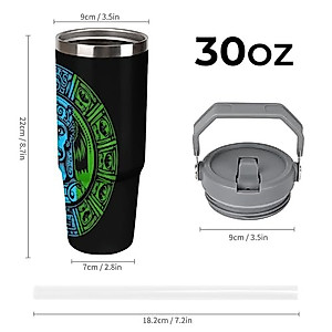 Colorful Aztec Calendar 30 OZ Insulated Tumblers with Handle And Straw Leakproof Vacuum Insulated Stainless Steel Water Bottle for Car Fishing Travel