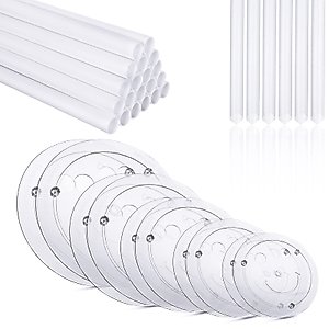 80Pcs Cake Tier Stacking Kit 10Pcs Clear Cake Separator Plates for 4, 6, 8, 10, 12 Inch Cakes with 30Pcs Clear Cake Stacking Dowels and 40Pcs White Plastic Cake Sticks Support Rods for Tiered Cake
