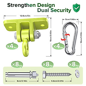 Heavy Duty Swing Hangers - 5000 lbs Capacity, Swing Set Brackets Silent Rotation, Easy Installation for Swings, Yoga Straps, Punching Bags, Hammocks & More - Indoor/Outdoor Use - 4 Pack