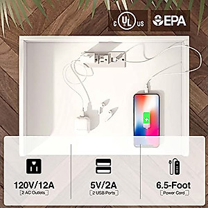 Seventable Nightstand with Charging Station and LED Lights, Modern Design End Side Table with 2 Drawers, Nightstand Open Compartment for Bedroom, White