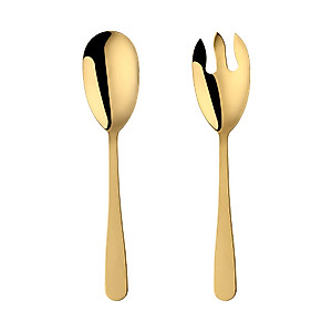 Mingcheng 12 Inches Stainless Steel Salad Server Sets with Salad Spoon and Fork, Cooking Utensils for Kitchen, Simple and Classic Dishwasher Safe(Gold)