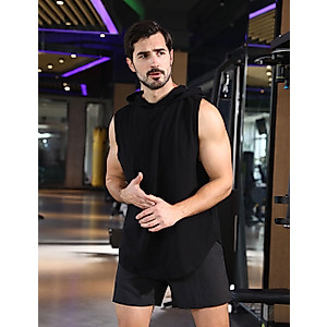 Men's Workout Hoody Tank Tops Athletic Training Bodybuilding Hoodie Shirts Cotton Gym Cut Off Sleeveless Muscle T-Shirt 05 Gray 2XL