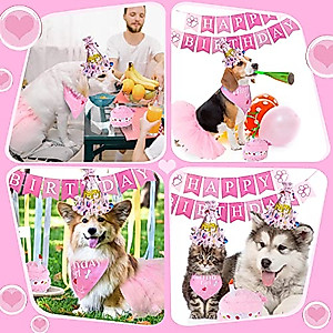 5 Pack Dog Birthday Party Supplies Pink Dog Birthday Set Included Dog Hat Bandana Happy Birthday Banner Dog Tutu and Birthday Cake Dog Party Decorations for Small Medium Large Dog Pet
