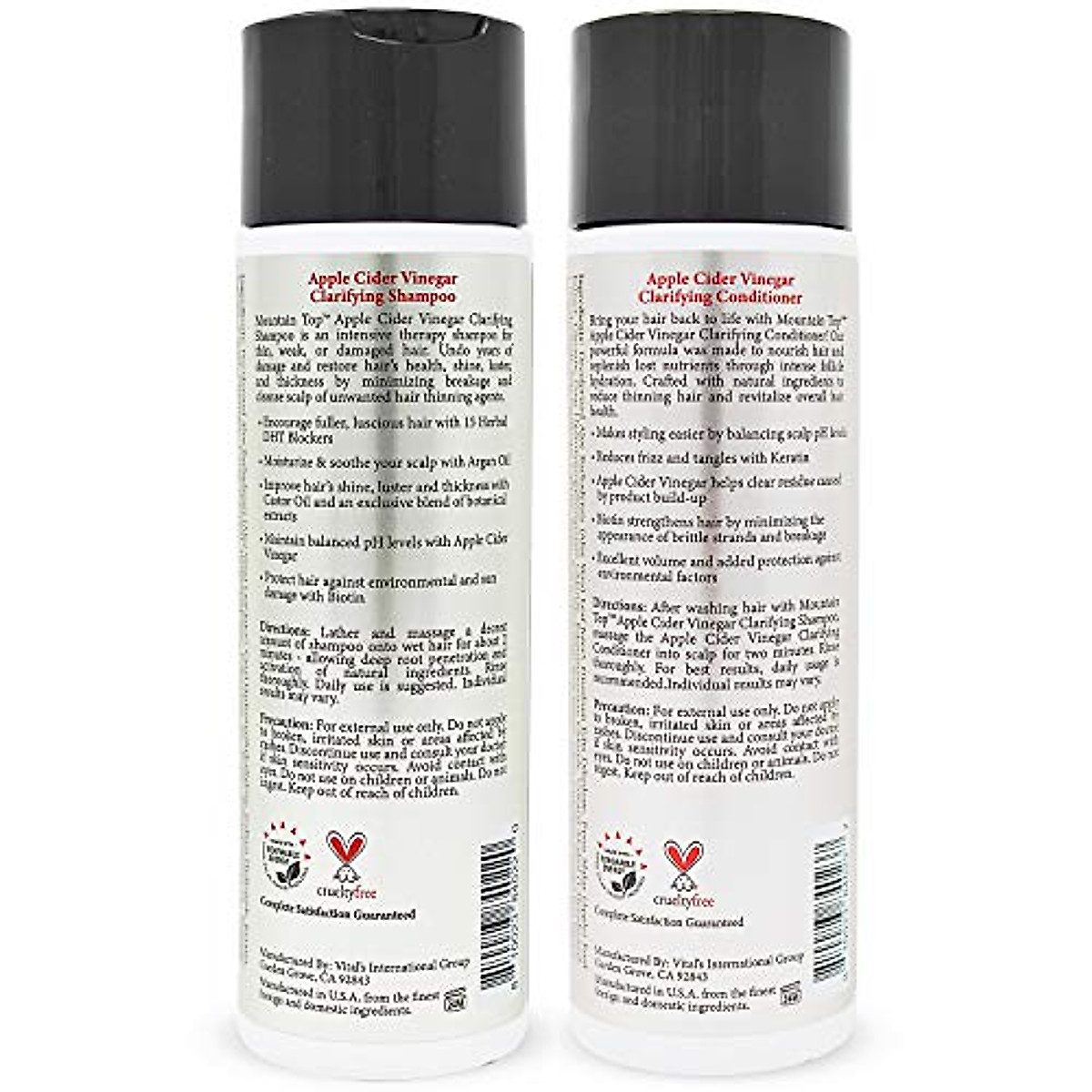 MOUNTAIN TOP Apple Cider Vinegar ACV Shampoo & Conditioner Set (2 x 8oz) with Biotin, Castor Oil - Fuller & Thicker Hair, Reduced Frizz, Split Ends - Paraben, Sulfate Free, All Hair Types, Men & Women