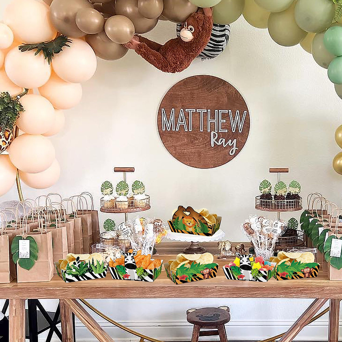 Caoekego 24 Pcs Jungle Safari Snack Trays Party Supplies，Jungle Animals Food Boats Bowl for Wild One Birthday Party Wedding Baby Shower Tropical Dinner Decorations