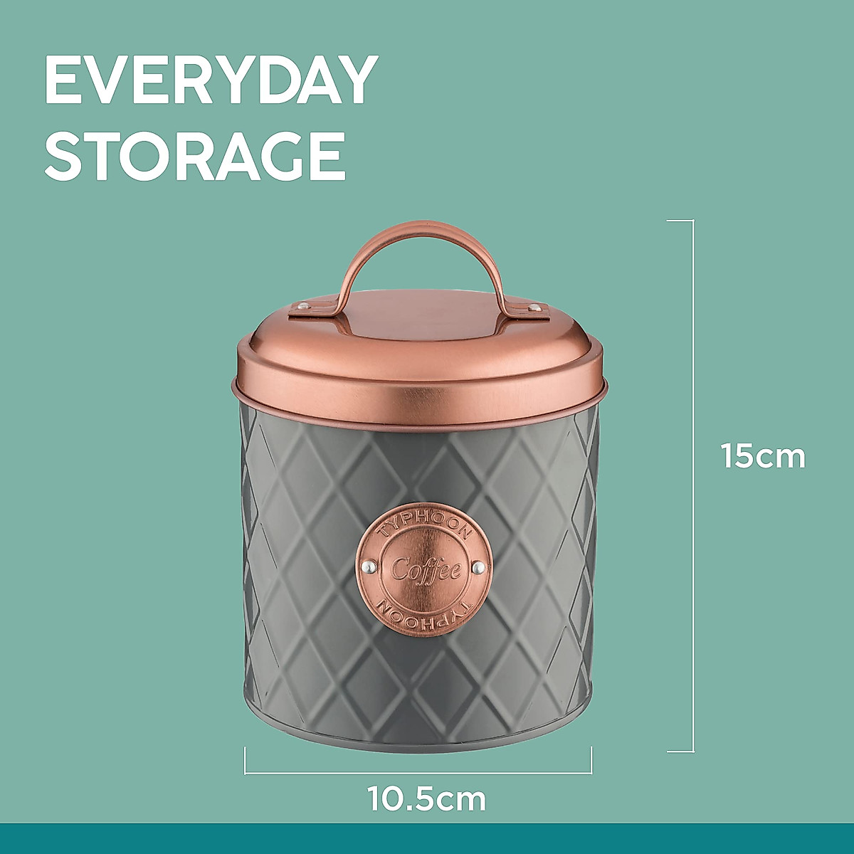 Typhoon Henrik Grey Lid Coffee Storage Canister with Copper Lid, 12 CM
