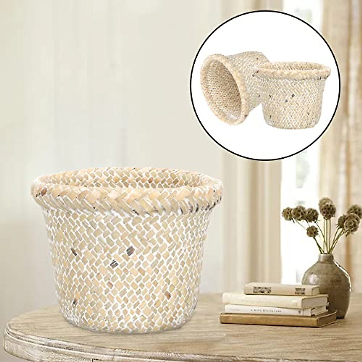 Zerodeko 2pcs Woven Waste Basket Seagrass Wicker Storage Organizer Basket Small Trash Can Desktop Trash Can Garbage Can Laundry Hamper Basket