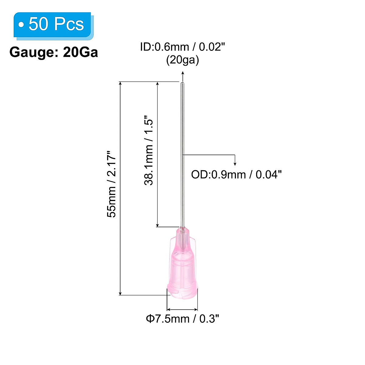 PATIKIL 20Ga x 1.5 Inch Dispensing Needle Tips, 50Pcs Stainless Steel and Plastic Glue Needle Tube Blunt Tips with Luer Lock for Glue Oil Applicator, Pink