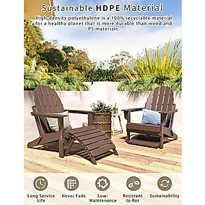 BUPPLEE Folding Adirondack Ottoman for Adirondack Chair, HDPE All Weather Outdoor Footrest Poly Lumber Adirondack Footstool for Patio, Backyard, Garden, Easy to Assemble & Storage - Teak
