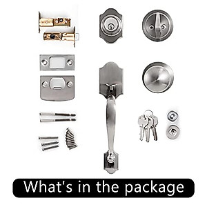 KIAYACI Front Door Lock Set Silver Door Handle Exterior Door Lock Set with Deadbolt Single Cylinder HandleSet Curved Handle Lower Half Grip Round Knob Satin Nickel Front Door Knob
