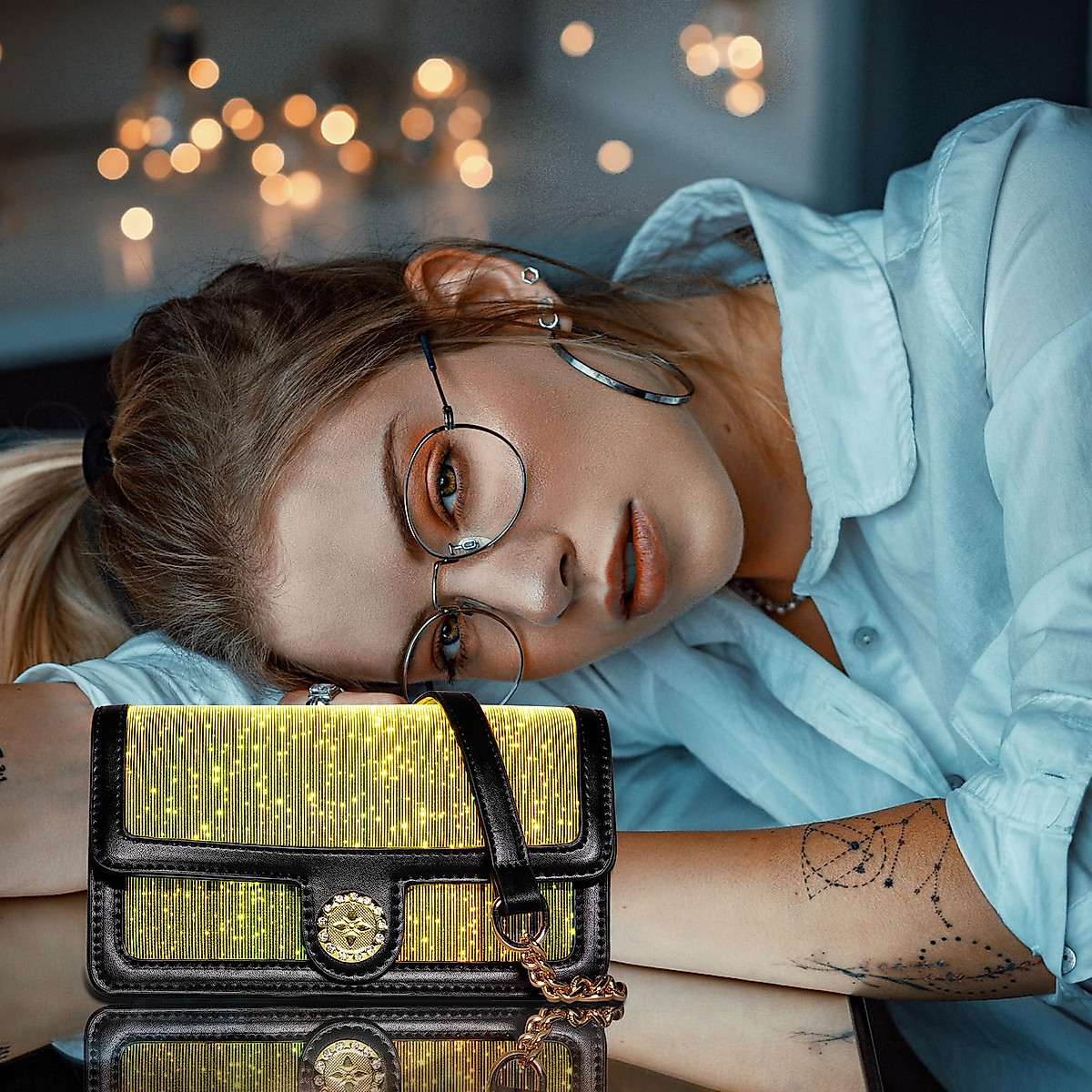 lumisonata LED Bags Light up Purse 7 Colors Festival Evening Clutch Luminous Crossbody Bag Glow Handbags Leather Shoulder Bag