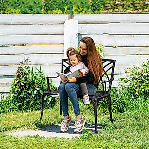 Outvita Outdoor Cast Aluminium Bench, 38" Garden Bench Anti-Rust Weather Resistant Patio Bench Orchid Pattern Bench for Front Porch, Backyard, Lawn