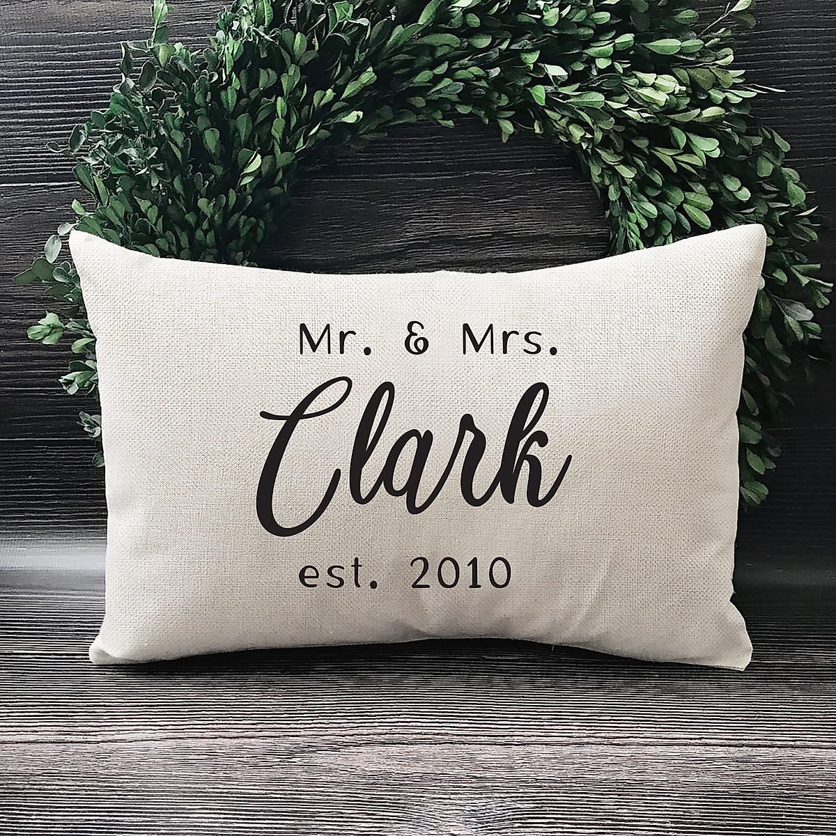 Mr & Mrs Last Name Established Date Lumbar Throw Pillow - Monogrammed Throw Pillow Cover