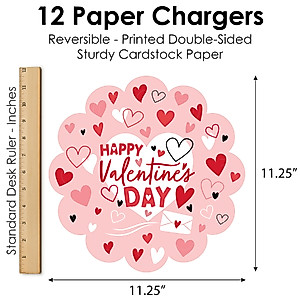 Big Dot of Happiness Happy Valentine’s Day - Valentine Hearts Party Round Table Decorations - Paper Chargers - Place Setting for 12