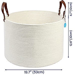 Casaphoria XXXLarge Cotton Rope Basket for Living Room - Woven Storage Basket with long Handle for Blankets, Towels and Pillows Laundry Hamper | Beige 20" x 20" x 13")