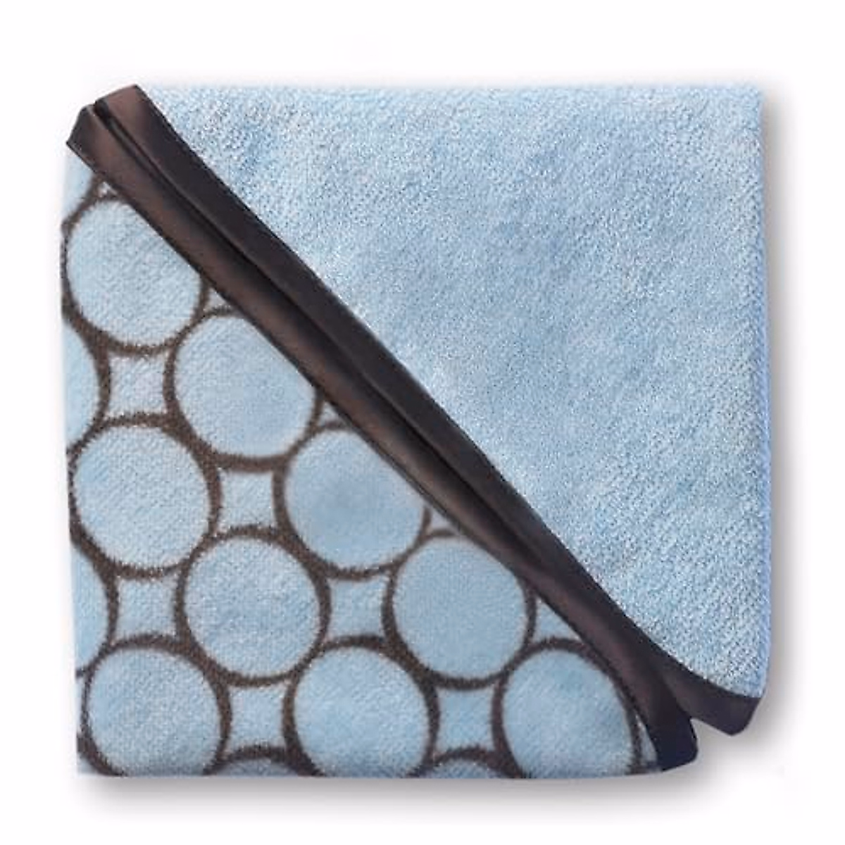 SwaddleDesigns Cotton Terry Velour Washcloths for Baby/Toddler, Absorbent with Satin Trim, Set of 2, Brown Mod Circles on Pastel Blue