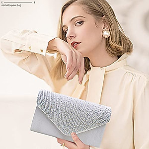 Goclothod Evening Envelope Women Rhinestone Satin Clutch Purse Cocktail Wedding Party Bridal Handbag White