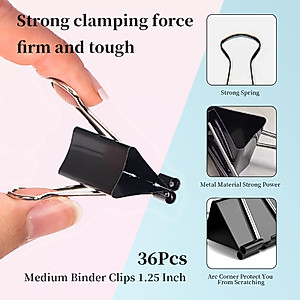 Medium Binder Clips 1.25 Inch Black 36 PCS, Binder Clips 32mm for Teacher School Office and Business