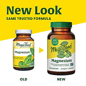 MegaFood Magnesium - Supports heart & nervous system - Magnesium Supplement with fermented Magnesium Glycinate - Vegan, Gluten-Free, Non-GMO and Kosher - Made Without 9 Food Allergens - 60 Tabs
