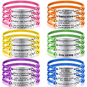 MTLEE 24 Pieces Inspirational Gifts Braided Bracelets Adjustable Motivational Quotes Bangle Bracelets Message Braided Bangle Jewelry for Women Kids Girls (Bright Colors Set)