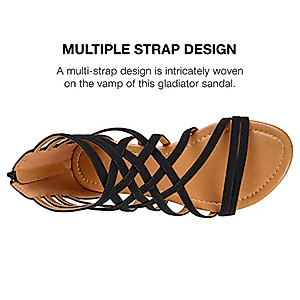 Journee Collection Womens Hanni Flat Gladiator Sandal Caged Multi-Strap Design Medium and Wide Width, Black, 10