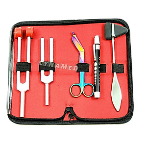 Premium Student Diagnostic Kit- Reflex Hammer & Tuning Fork Set C 128 And C 512 + Wartenberg Pinwheel Premium Steel Bandage Scissor 7.5” (Set Of 5 Rainbow Scissors Reusable Penlight)