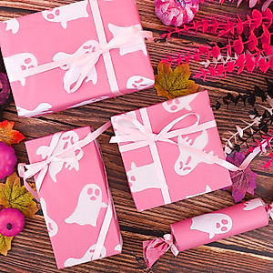 100 Sheets Halloween Pink Boo Tissue Paper, 20 x 14in Pink Ghost Print Wrapping Tissue Cute Ghpst Art Decorative Tissue for Happy Boo Day Girls Baby Shower Birthday Party Supplies