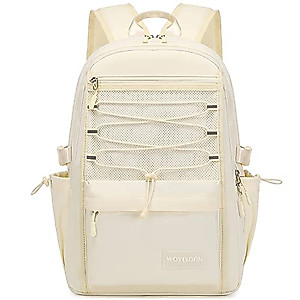 Woyiyaan Laptop Backpack for Women Girls 15.6 Inch Mesh School Bag, Unisex Student Bookbag Waterproof Backpack for College Work Travel,Beige