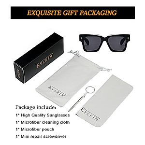 EYLRIM Square Frame Sunglasses for Women Men Trendy Thick Frame Rectangle Sun Glasses Black Shades(01 Black/Grey)
