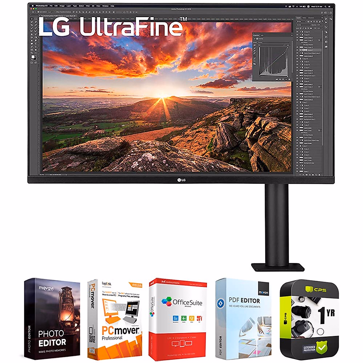 LG 32UN880-B 32 Inch Ultrafine Display Ergo 4K HDR10 Monitor Bundle with 1 YR CPS Enhanced Protection Pack and Elite Suite 18 Standard Editing Software Bundle