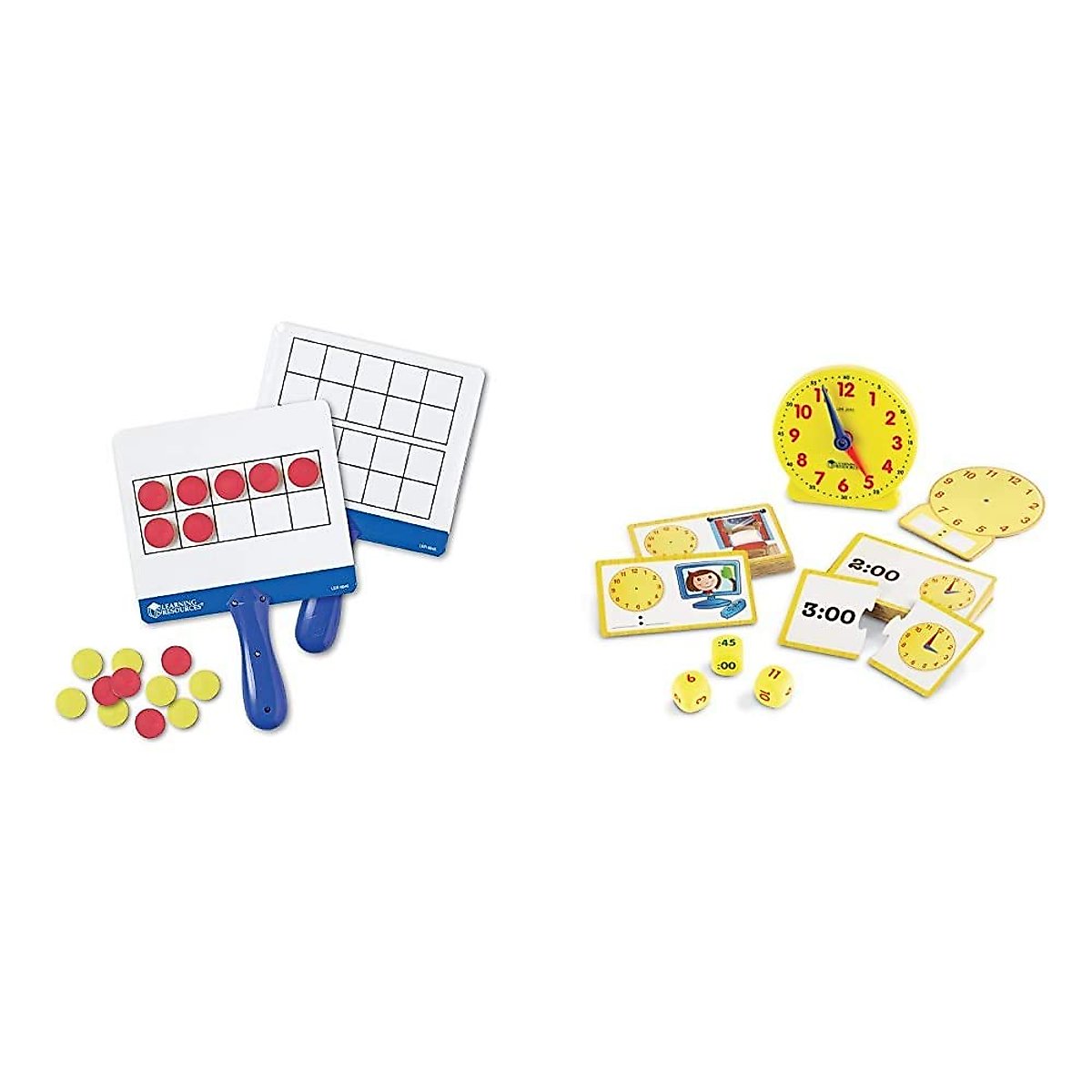 Learning Resources Magnetic Ten-Frame Answer Boards (Set of 4) and 100 Counters + Learning Resources Time Activity Set - 41 Pieces
