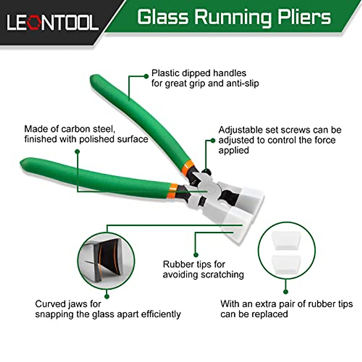 LEONTOOL 2pcs Glass Running Pliers Grozier Pliers Set with 2 Pairs Replacement Rubber Tips Key Fob Pliers Breaker Grozer Pliers Glass Cutters Tools for Stained Glass Work Glass Cutting