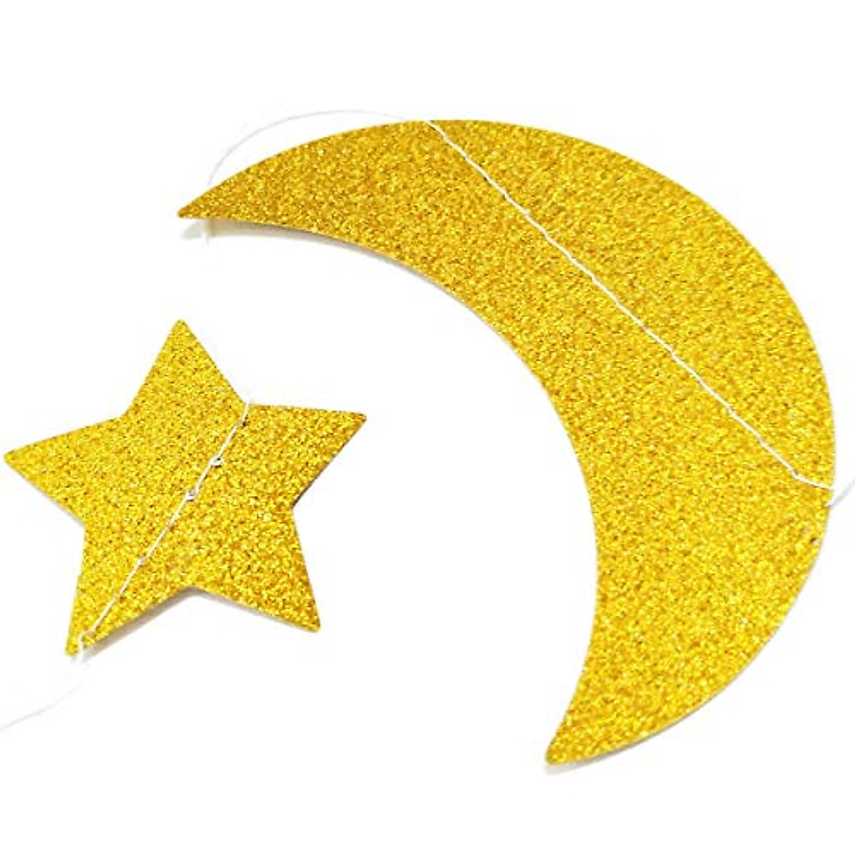 50ft Glitter Moon & Stars Garlands, 6 Pack Gold Double-Side Crescent and Twinkle Stars Paper Hanging Decorations for Birthday Party Baby Shower Engagement Wedding for Nursery Kids Room Home Bedroom
