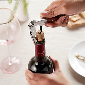 Twine Country Home Double Hinged Wood Corkscrew, Rosewood Inlay Wine Key, Bar Tool, Wine Opener, 4.75"