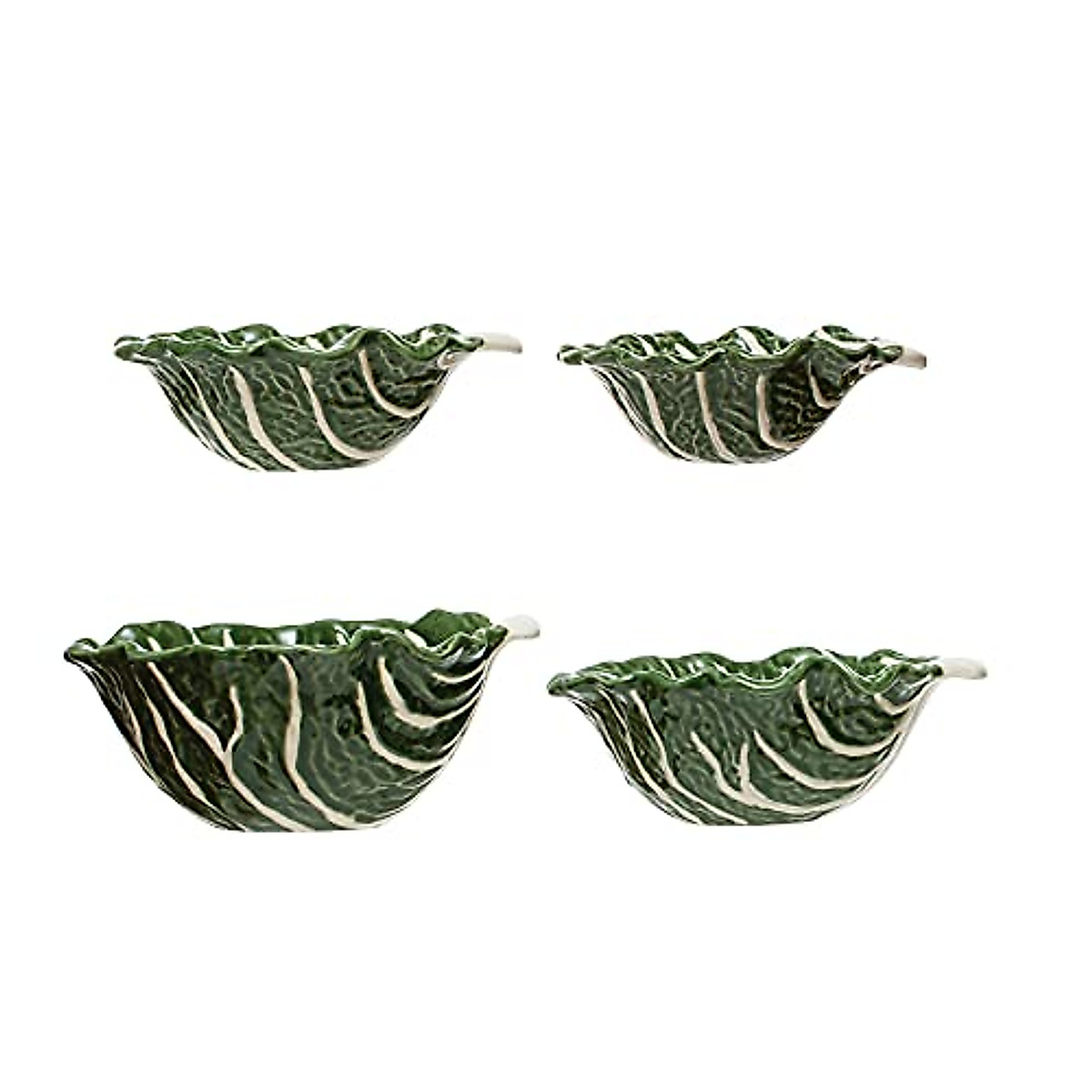 Creative Co-Op Hand-Painted Cabbage Shaped Stoneware, Set of 4 Bowl, Green, 4