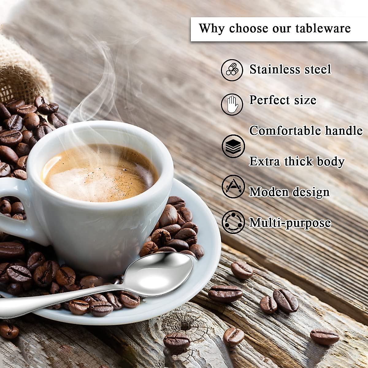 Kyraton 5.5" Coffee Spoons, Stainless Steel Small Mini Spoons, Espresso Spoons Tea Spoons, Tiny Spoon Set For Parties, Wedding Pack of 6