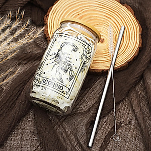 Scorpio Beer Can Glass 16 OZ Constellation Iced Coffee Glass with Lid Metal Straw and Cleaning Brush, Reusable Drinking Glass Cup for Coffee Tea Soda Juice, Zodiac Gifts for Women and Men, Set of 1