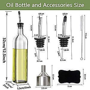 Leaflai Olive Oil Dispenser Bottle, 2 Pcs Glass Olive Oil Dispenser and Vinegar Dispenser Set with 4 Labels,1 Brush and 1 Funnel Oil Bottles for Kitchen (500ml)