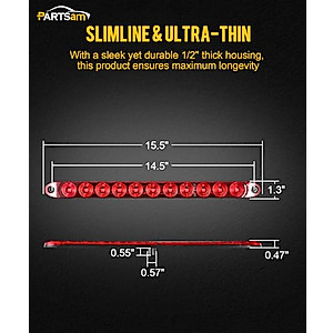Partsam 1PC Red 15" 11 LED Light Bar Stop Turn Tail 3rd Brake Light Truck Trailer Identification ID Bar Waterproof DOT Compliant