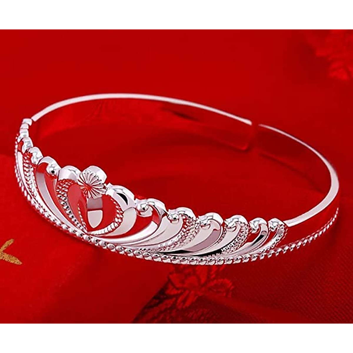 TOPOB Classic 925 Sterling Silver Bracelet, Ladies Fashion Pattern Open Alloy Jewelry Cuff Bangle Chain Bracelets (Silver-C)