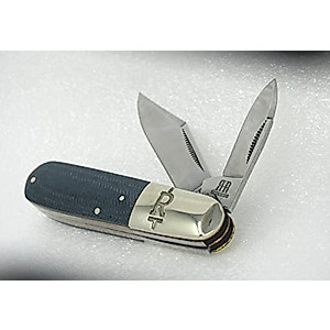 Blue Jean Denim Micarta Handle Rough Ryder Traditional Two Blade Barlow Pocket Knife