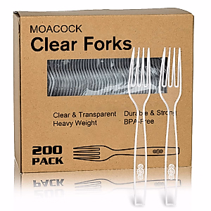 200 Count Clear Disposable Plastic Forks, Heavy Weight Disposable Forks Plastic Utensils for Parties, Picnics, Big Event, Daily Use