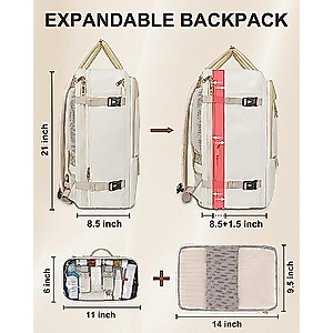 Carry on Backpack for Women, 52L TSA Travel Laptop Backpack with USB Port & Shoes Compartment Fits 17 inch Computer, Extra Large Expandable Flight Approved Weekender Bag with 2 Packing Cubes, Beige