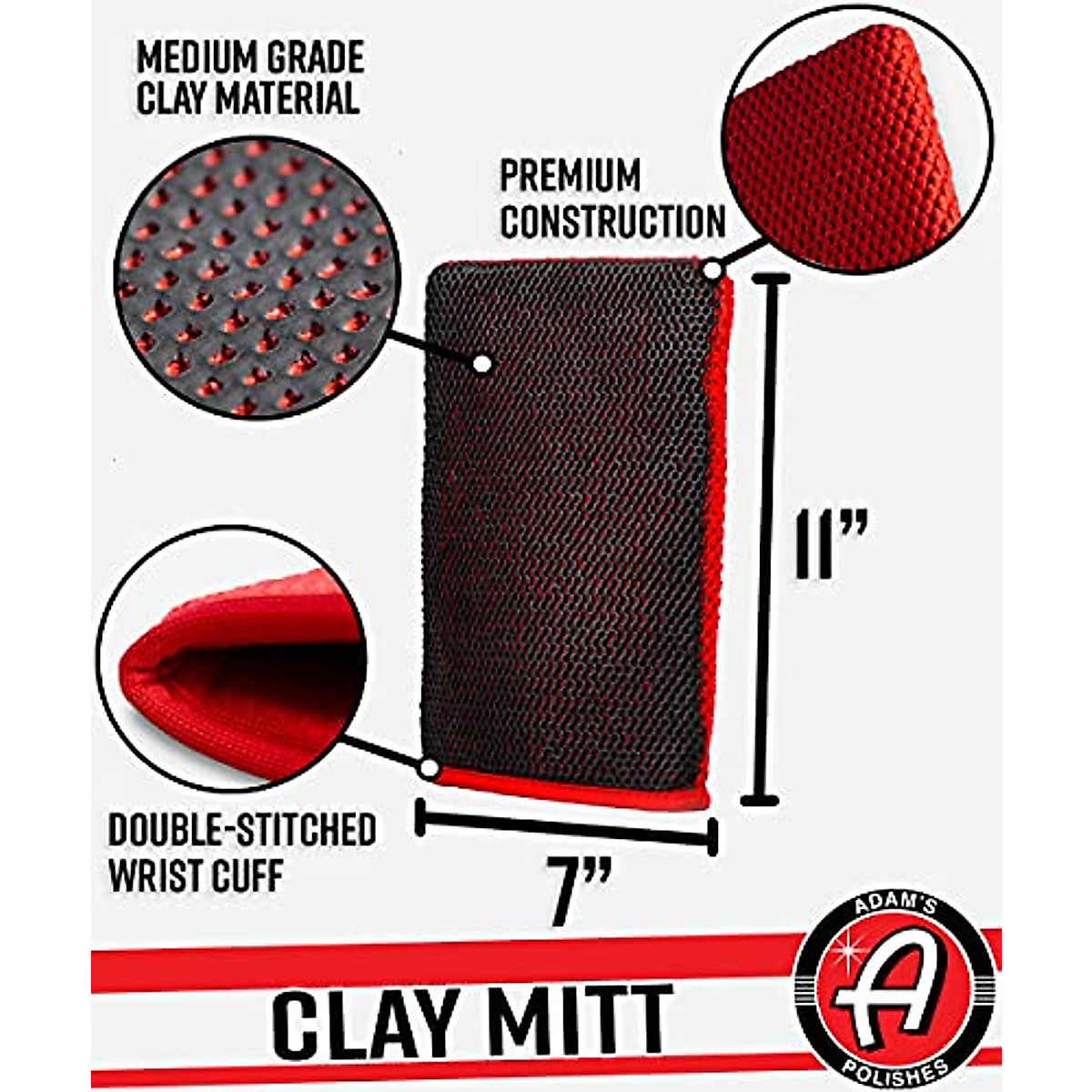 Adam's Polishes Clay Mitt - Medium Grade Clay Bar Infused Mitt | Car Detailing Glove Quickly Removes Debris from Your Paint, Glass, Wheels, & More