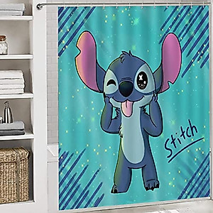 fmsnupz Cartoon Shower Curtain 4PCS Set, Cute Bathroom Decor with Non-Slip Rugs, Toilet Lid Cover and Bath Mat, Waterproof Fabric Shower Curtains with 12 Hooks, 70.8"x70.8"