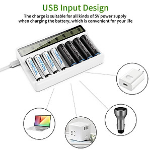 POWEROWL 8 Bay AA AAA Battery Charger with LCD Display (USB Quick Charging, Independent Slot) for Ni-MH Ni-CD Rechargeable Batteries